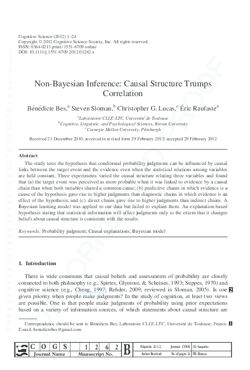 (PDF) Non‐Bayesian Inference: Causal Structure Trumps Correlation