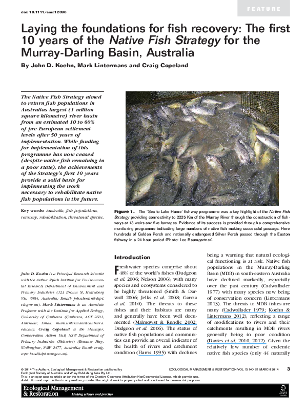 (PDF) Laying the foundations for fish recovery: The first 10 years of ...