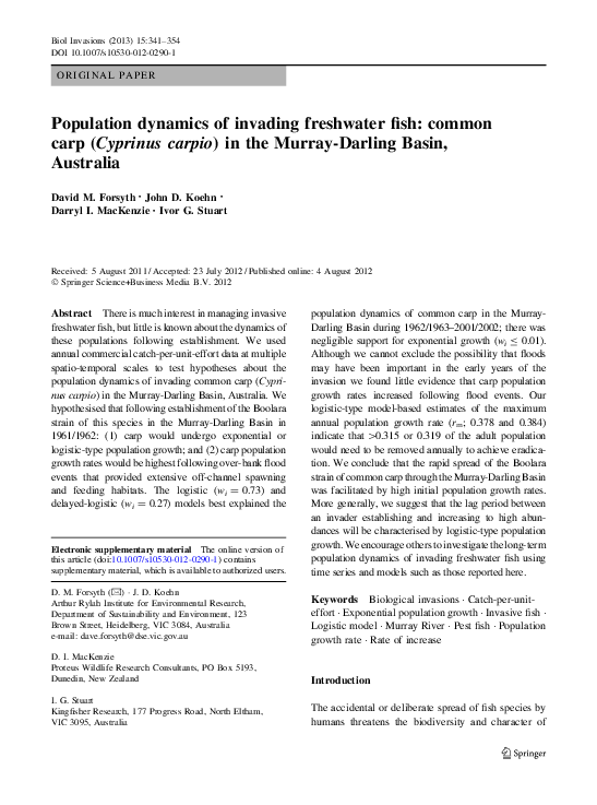 (PDF) Population dynamics of invading freshwater fish: common carp (Cyprinus carpio) in the ...