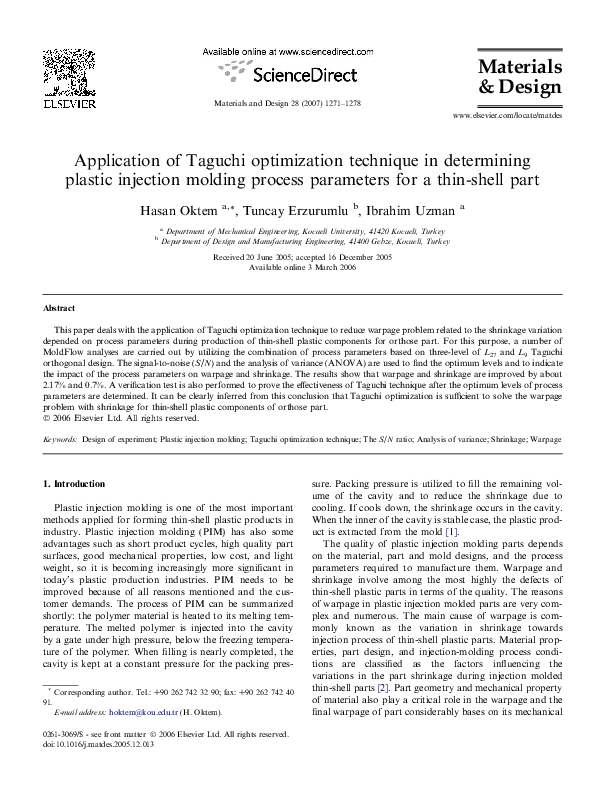 Pdf Application Of Taguchi Optimization Technique In Determining