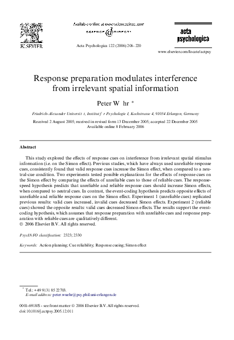 Pdf Response Preparation Modulates Interference From Irrelevant Spatial Information