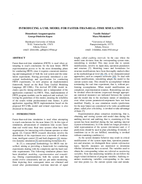 Pdf Introducing A Uml Model For Faster Than Real Time Simulation 