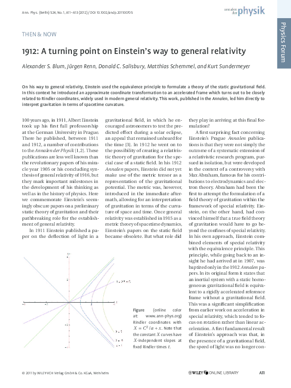 (PDF) 1912: A turning point on Einstein's way to general relativity
