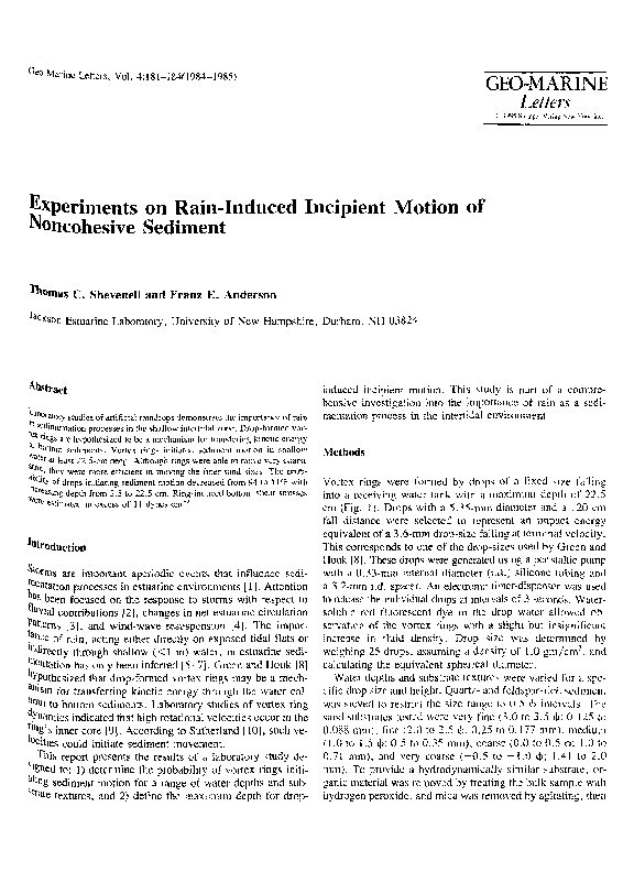 (PDF) Experiments on rain-induced incipient motion of noncohesive sediment