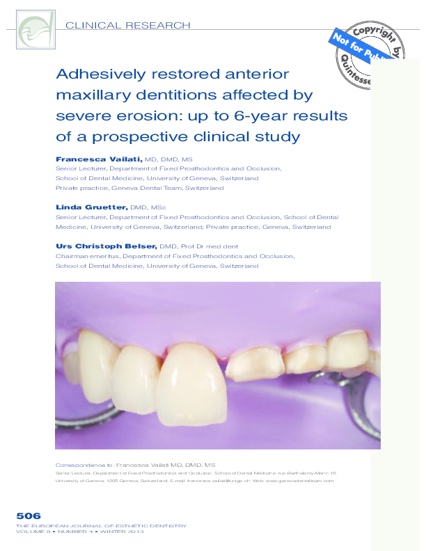 (PDF) Adhesively restored anterior maxillary dentitions affected by ...