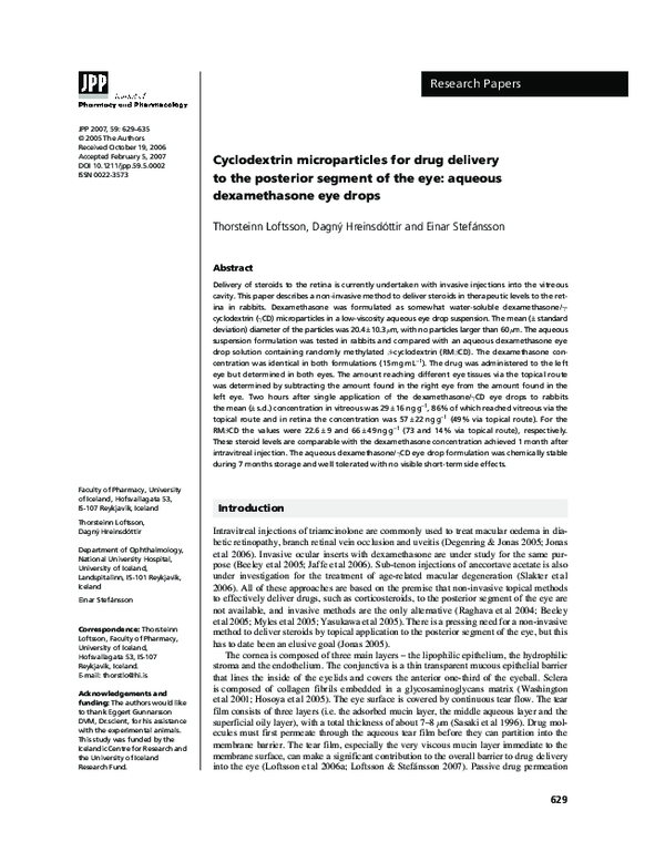 (PDF) Cyclodextrin microparticles for drug delivery to the posterior ...