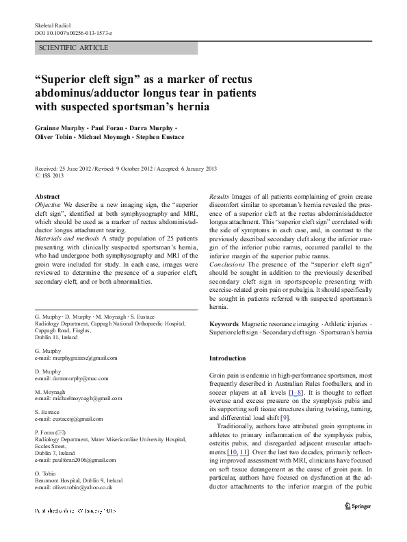 (PDF) “Superior cleft sign” as a marker of rectus abdominus/adductor ...