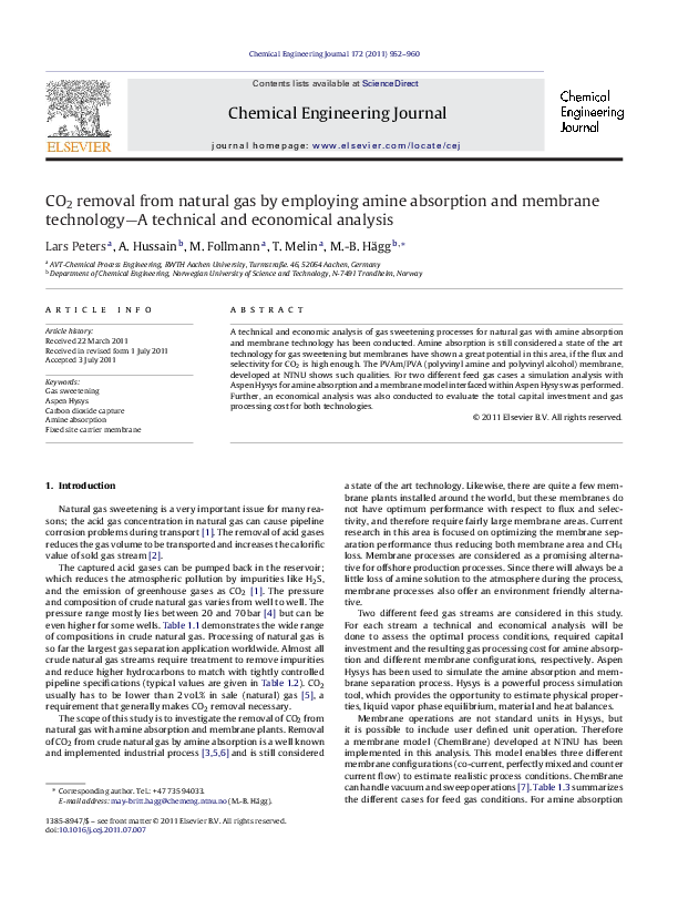 (PDF) CO2 removal from natural gas by employing amine absorption and ...