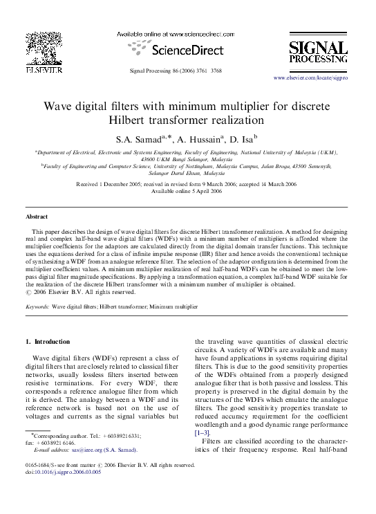 (PDF) Wave digital filters with minimum multiplier for discrete Hilbert ...