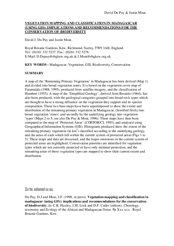 (PDF) Vegetation mapping and classification in Madagascar (using GIS): implications and ...