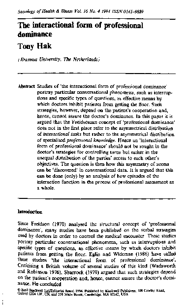 (PDF) The interactional form of professional dominance