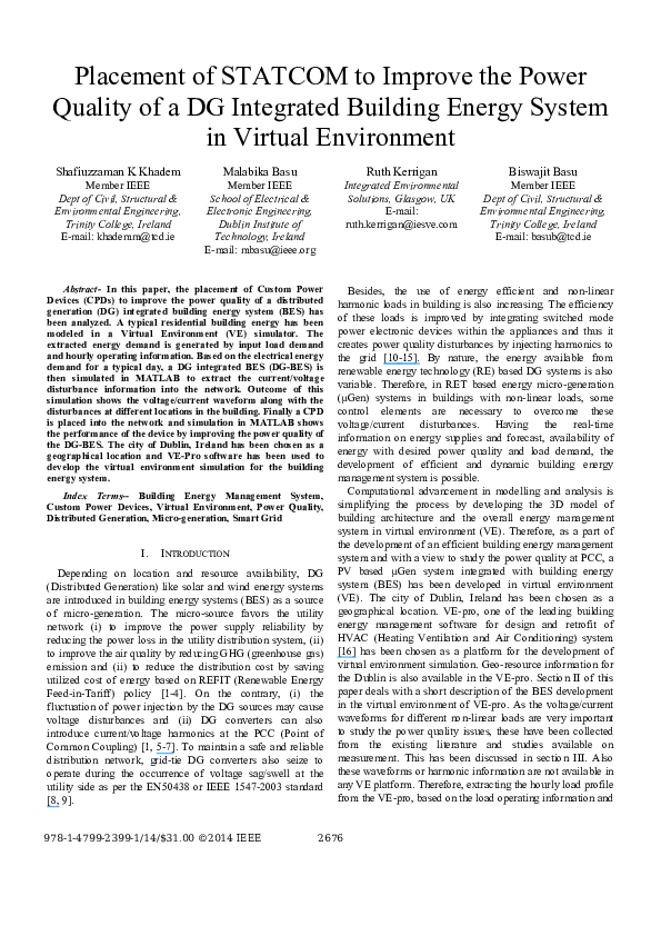 (PDF) Placement of STATCOM to improve the power quality of a DG integrated building energy ...