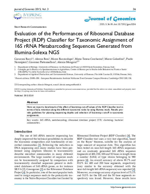 (PDF) Benchmarking RDP Classifier for 16S rRNA