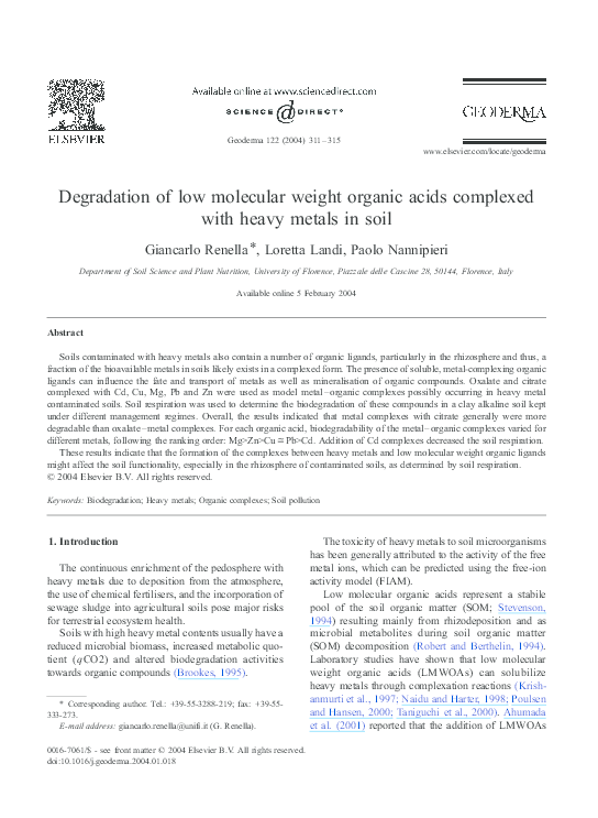 (PDF) Degradation of low molecular weight organic acids complexed with ...