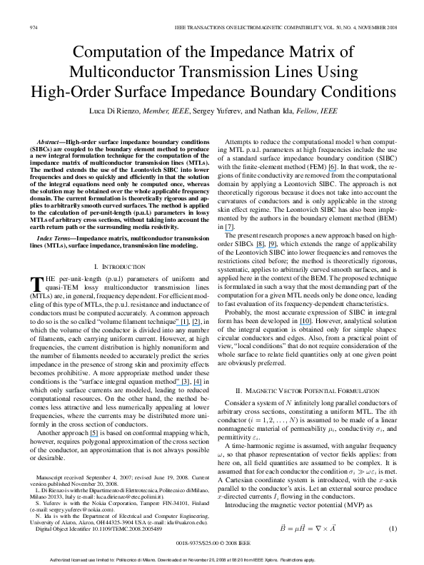 (PDF) Computation of the Impedance Matrix of Multiconductor Transmission Lines Using High-Order ...