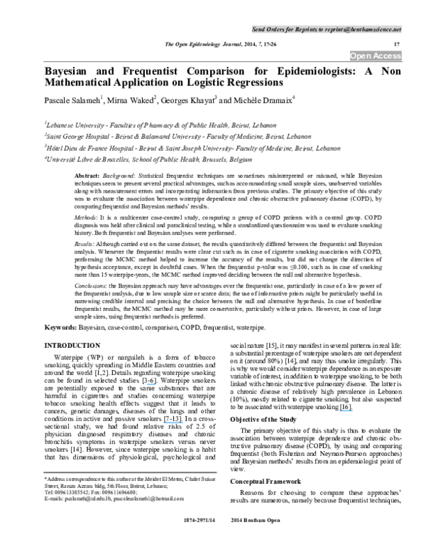 Pdf Bayesian And Frequentist Comparison For Epidemiologists A Non Mathematical Application On