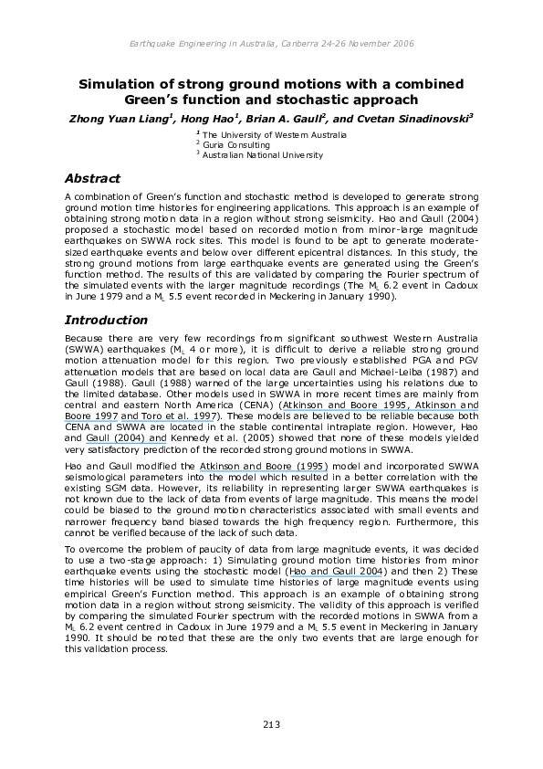Pdf Simulation Of Strong Ground Motions With A Combined Greens Function And Stochastic Approach