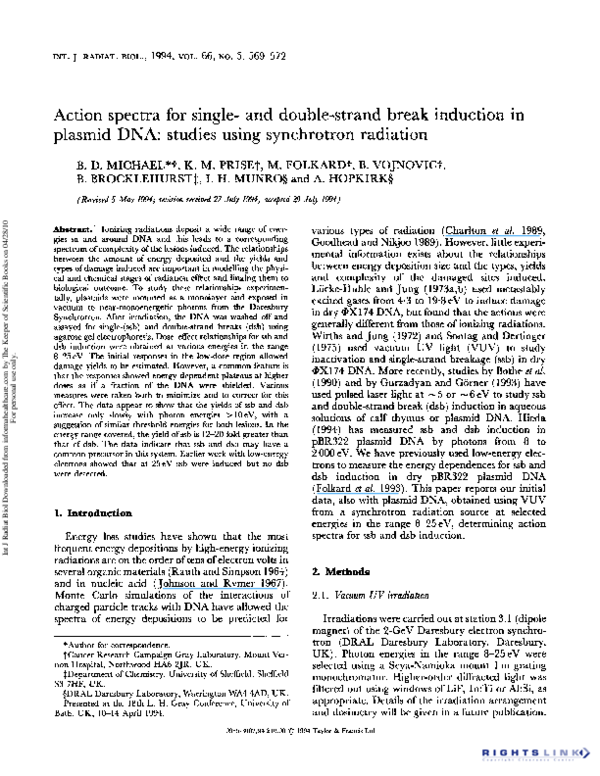 (PDF) Action Spectra for Single- and Double-strand Break Induction in ...