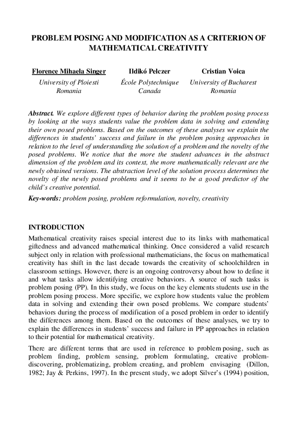 (PDF) Problem Posing and Modification as a Criterion of Mathematical ...