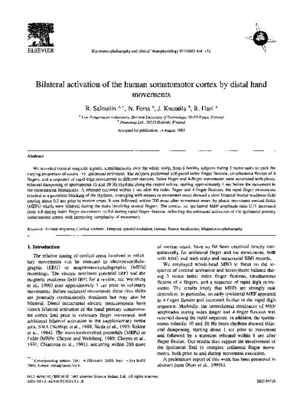(PDF) Bilateral activation of the human somatomotor cortex by distal ...