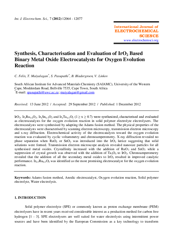 (PDF) Synthesis, characterisation and evaluation of IrO2 based binary ...