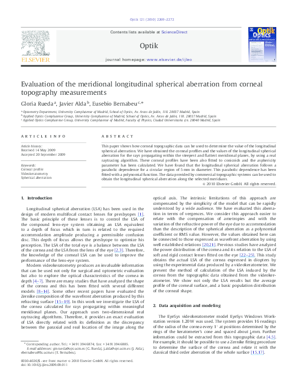 (PDF) Evaluation of the meridional longitudinal spherical aberration ...