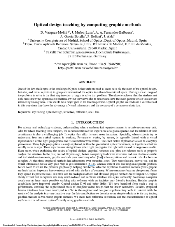 (PDF) Optical design teaching by computing graphic methods