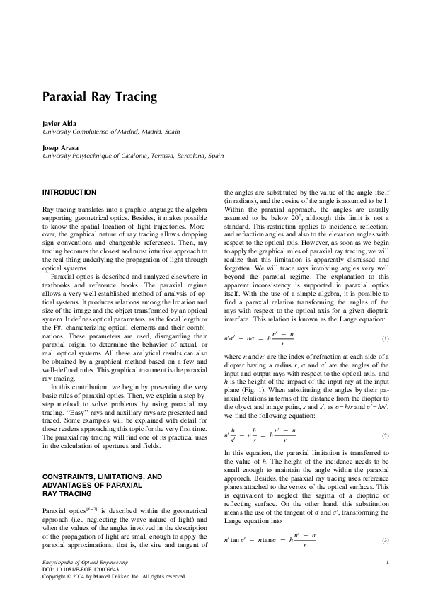 (PDF) Paraxial Ray Tracing