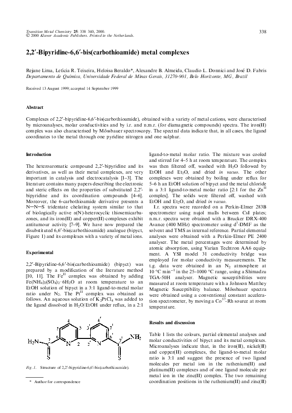 (PDF) 2, 2′-Bipyridine-6, 6′-bis (carbothioamide) metal complexes
