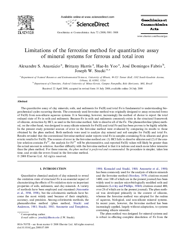 (PDF) Limitations of the ferrozine method for quantitative assay of ...