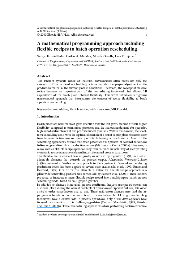 (PDF) A mathematical programming approach including flexible recipes to ... (PDF) A mathematical programming approach including flexible recipes to ...