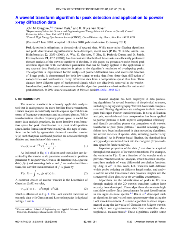 Pdf A Wavelet Transform Algorithm For Peak Detection And Application To Powder X Ray