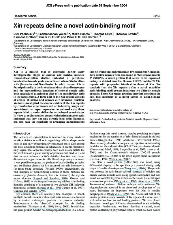 Pdf Xin Repeats Define A Novel Actin Binding Motif
