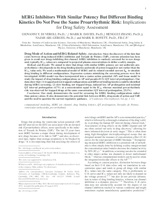 (PDF) hERG Inhibitors with Similar Potency But Different Binding ...