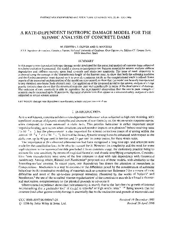 (PDF) A RATE-DEPENDENT ISOTROPIC DAMAGE MODEL FOR THE SEISMIC ANALYSIS ...