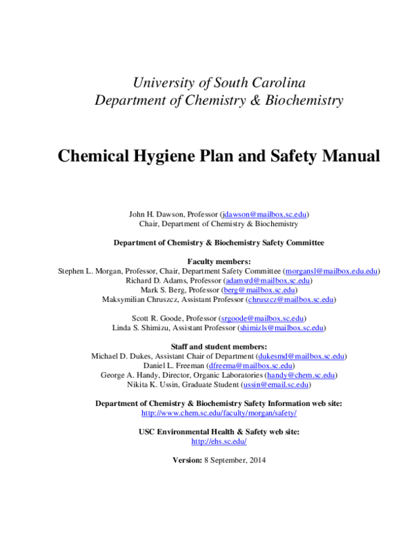 (PDF) Chemical Hygiene Plan and Safety Manual