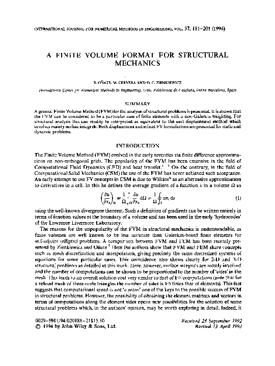 (PDF) A FINITE VOLUME FORMAT FOR STRUCTURAL MECHANICS