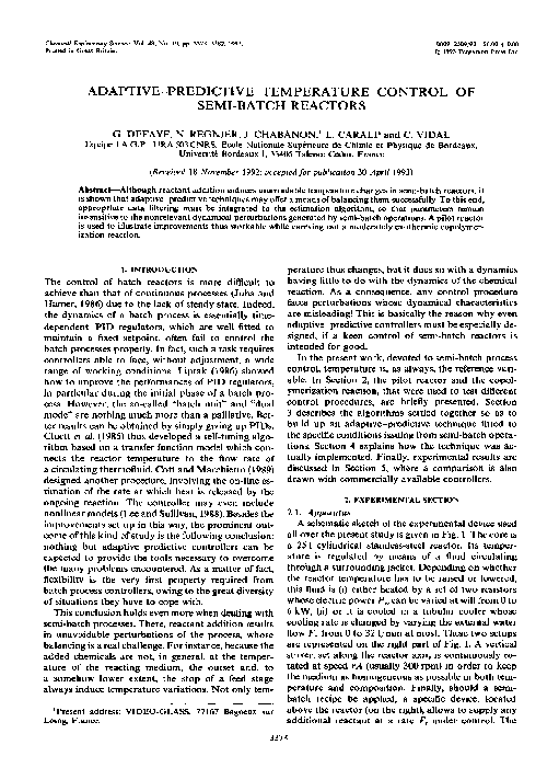 Pdf Adaptive—predictive Temperature Control Of Semi Batch Reactors