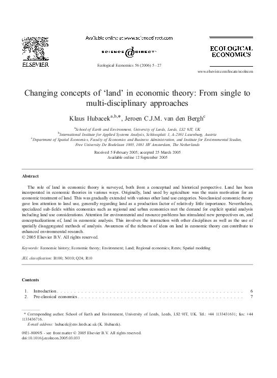 (PDF) The economics of land use change