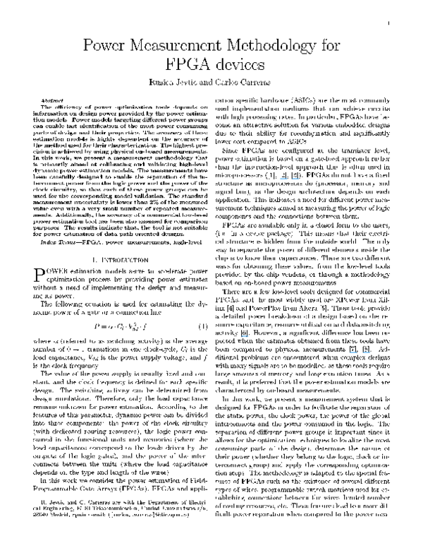 Pdf Power Measurement Methodology For Fpga Devices
