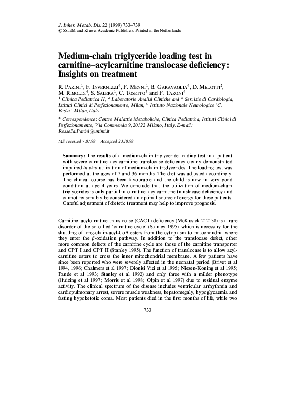 (PDF) Medium-chain triglyceride loading test in carnitine–acylcarnitine ...