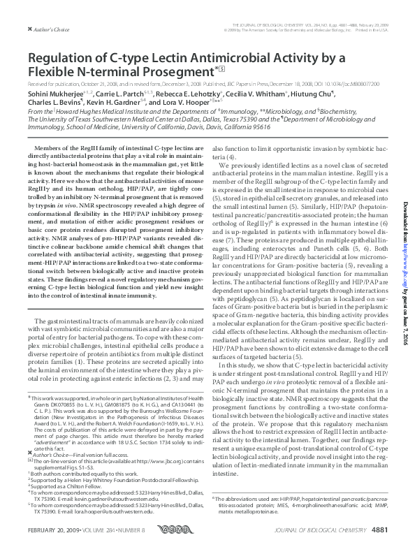 Pdf Regulation Of C Type Lectin Antimicrobial Activity By A Flexible N Terminal Prosegment