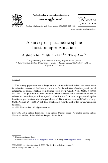 (PDF) A survey on parametric spline function approximation | Arshad Khan - Academia.edu