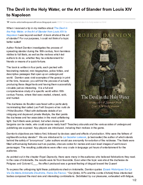 (PDF) Book Review: The Devil in the Holy Water, or the Art of Slander ...