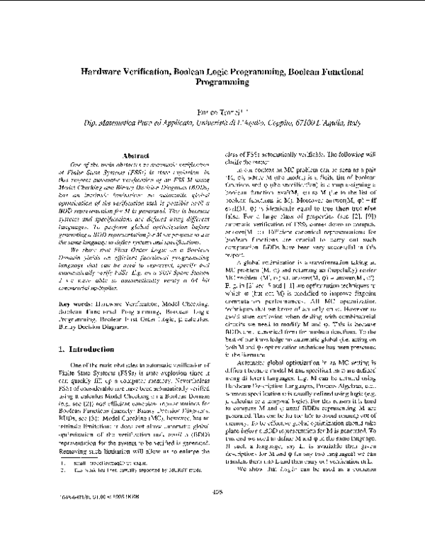 (PDF) Hardware verification, Boolean logic programming, Boolean functional programming
