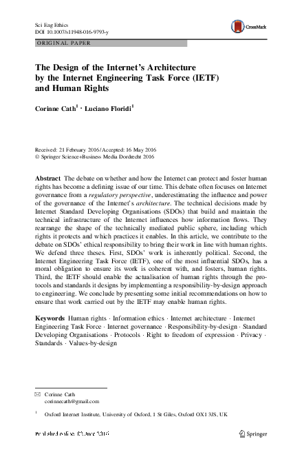 The Design of the Internet’s Architecture by the Internet Engineering ...