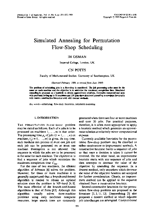 (PDF) Simulated annealing for permutation flow-shop scheduling