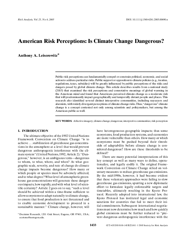 (PDF) American risk perceptions: Is climate change dangerous?