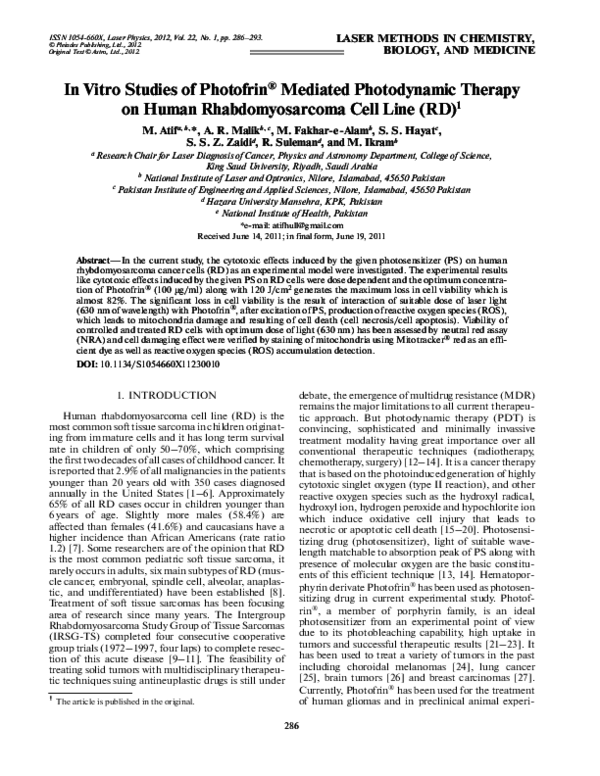 (PDF) In vitro studies of Photofrin® mediated photodynamic therapy on ...