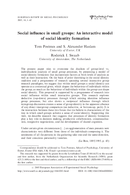 (PDF) Social influence in small groups: An interactive model of social ...